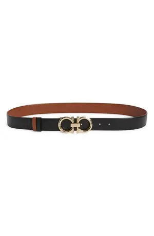 FERRAGAMO Gancio Buckle Reversible Leather Belt - Nero New Cognac