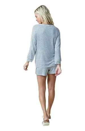 SOFTIES Dream 3/4 Sleeve Boatneck Top With Shorts Set - Indigo-white Stripe
