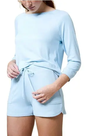 SOFTIES Dream 3/4 Sleeve Boatneck Top With Shorts Set - Surf