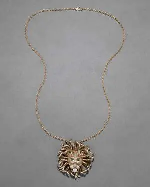 Alexis Bittar Vintage 1960s Lion Pendant Necklace - Gold