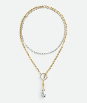 BOTTEGA  VENETA Drop Chain Necklace - Silver/yellow Gold