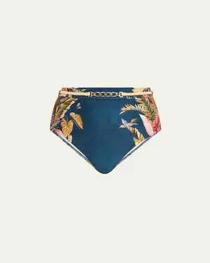 Zimmermann Ascension High-waist Bikini Bottom - Dark Blue Palm Floral