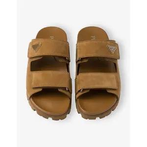 Prada Logo-embellished Suede Sandals - Brown