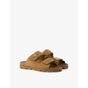 Prada Logo-embellished Suede Sandals - Brown