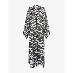 Attico Zebra-print Cotton-muslin Kaftan - White/black