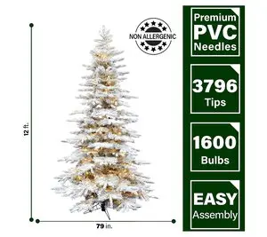 FRASER HILL FARM 12-ft. Flocked Pine Valley Pre -lit Tree