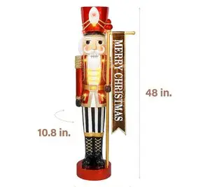 FRASER HILL FARM 4' Metallic Nutcracker Holding Banner Statue