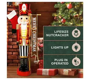FRASER HILL FARM 4' Metallic Nutcracker Holding Banner Statue