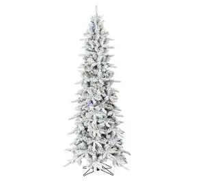 FRASER HILL FARM 6.5' Slim Mountain Pine Flocke D Pre-lit Tree - One-color