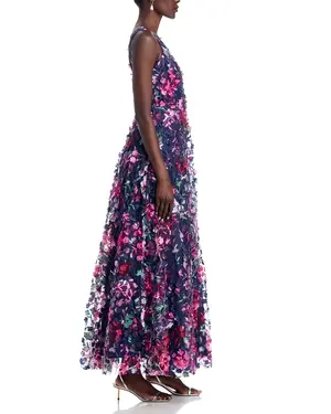 Eliza J Floral Applique Gown - Navy Multi