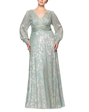 Betsy & Adam Foiled Gown - Sage/gold