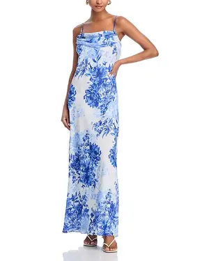 Aqua Printed Spaghetti Strap Maxi Dress
