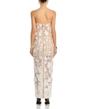 Aqua Long 3d Floral Gown - Ivory/nude