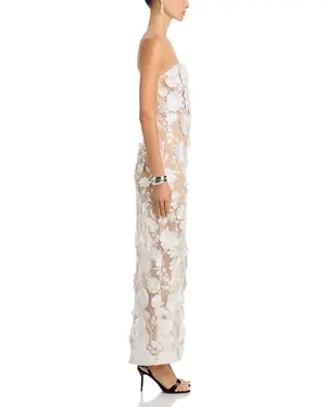 Aqua Long 3d Floral Gown - Ivory/nude