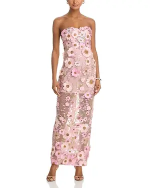 Aqua Long 3d Floral Gown Exclusive - Pink Multi