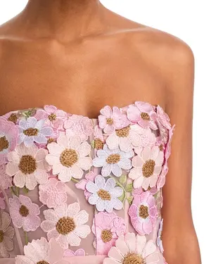 Aqua Long 3d Floral Gown Exclusive - Pink Multi