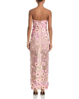Aqua Long 3d Floral Gown Exclusive - Pink Multi