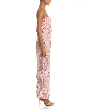 Aqua Long 3d Floral Gown Exclusive - Pink Multi