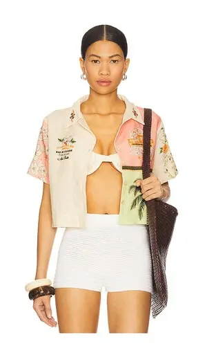 Agua Bendita Embroidered Floral Colorblocked Shirt