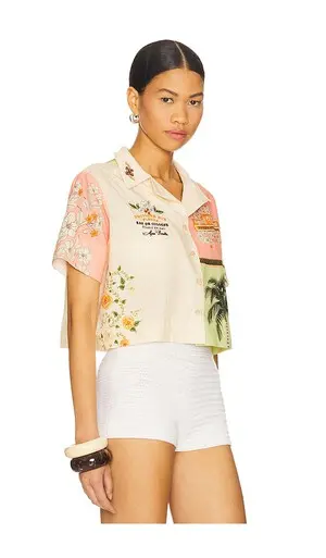Agua Bendita Embroidered Floral Colorblocked Shirt
