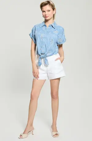 Guess Eyelet Chambray Tie-front Shirt