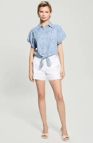 Guess Eyelet Chambray Tie-front Shirt
