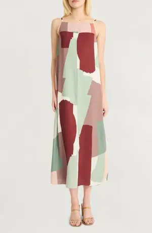 LUXELY Abstract Print Midi Dress