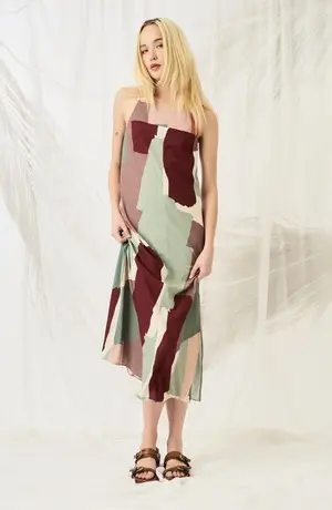 LUXELY Abstract Print Midi Dress