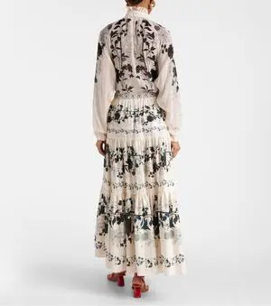 La DoubleJ Floral Cotton Maxi Skirt - White
