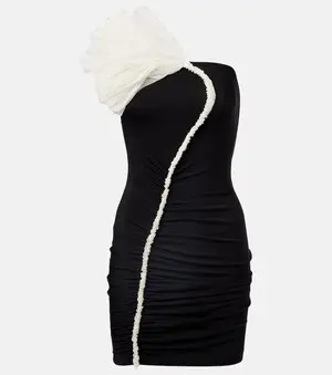 NENSI DOJAKA Floral-appliqué Asymmetric Minidress - Black