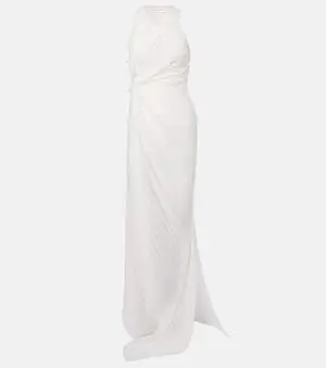 Victoria Beckham Gathered Cotton-blend Maxi Dress - White