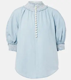 Zimmermann Ascension Balloon-sleeve Denim Blouse - Blue