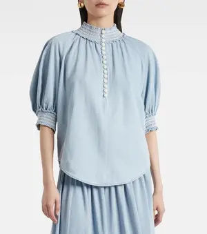 Zimmermann Ascension Balloon-sleeve Denim Blouse - Blue
