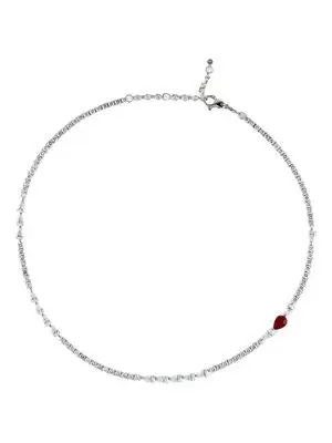 JEWELS AFICIONADO 18k White Gold Diamond And Ruby Necklace - Silver