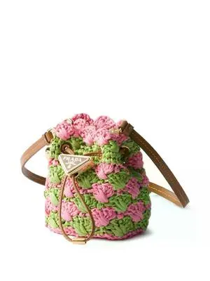 Prada Mini Crochet-knit Bucket Bag - Green