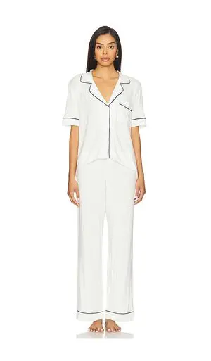 Eberjey Eberjey Gisele Short Sleeve Long Pj Set In Ivory. Navy & Pure Ivory