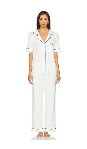 Eberjey Gisele Short Sleeve Long Pj Set In Ivory