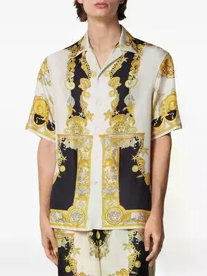 Versace Coral Theatre-print Short-sleeve Shirt - White