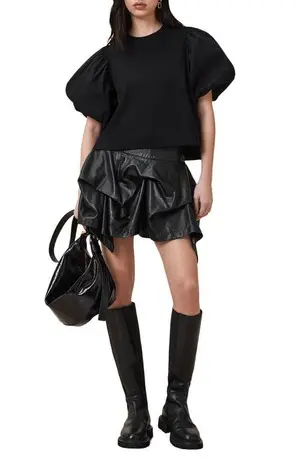 ALLSAINTS Hitch Ruched Leather Miniskirt