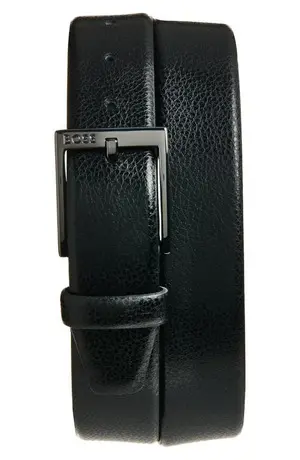 BOSS Eloy Grained Leather Belt With Pin Buckle - Black