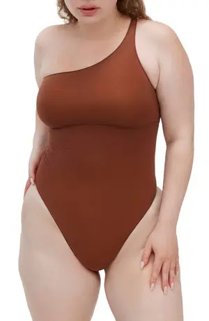 NOODY Seamless Forming One Shoulder Bodysuit - Brown
