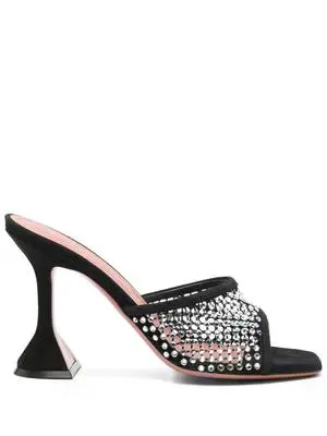 Amina Muaddi Lupita Leather Heeled Sandals - Black