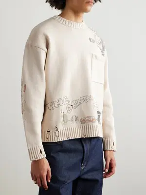 Kapital Distressed Printed Cotton Sweater - Neutrals