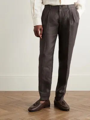 Boglioli Straight-leg Herringbone Linen Suit Trousers