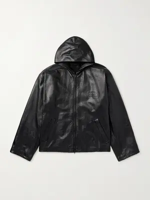 Balenciaga Oversized Logo-debossed Leather Hooded Jacket