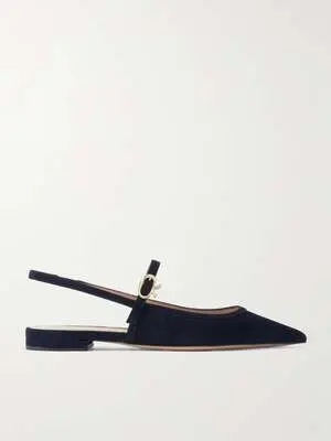 GIANVITO ROSSI Buckled Suede Slingback Flats - Navy