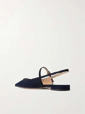 GIANVITO ROSSI Buckled Suede Slingback Flats - Navy
