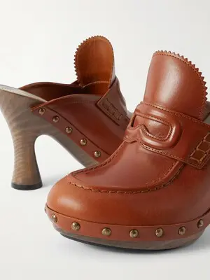 Burberry Studded Leather Mules - Brown