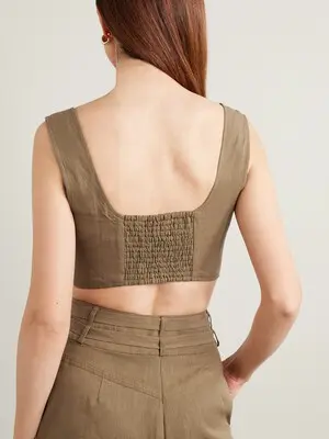 Le Kasha Jirja Cropped Linen Top - Brown