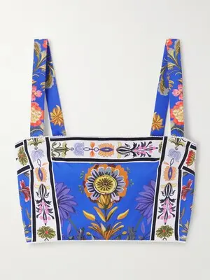 Borgo De Nor Didi Cropped Floral-print Cotton-poplin Top - Blue